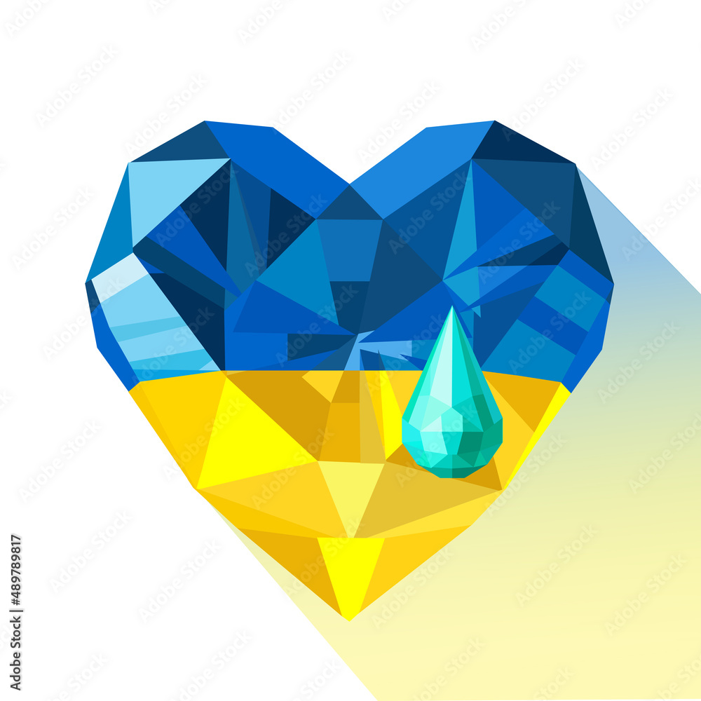 Crystal Crying Ukrainian heart with the flag of the Ukraine and tear ...