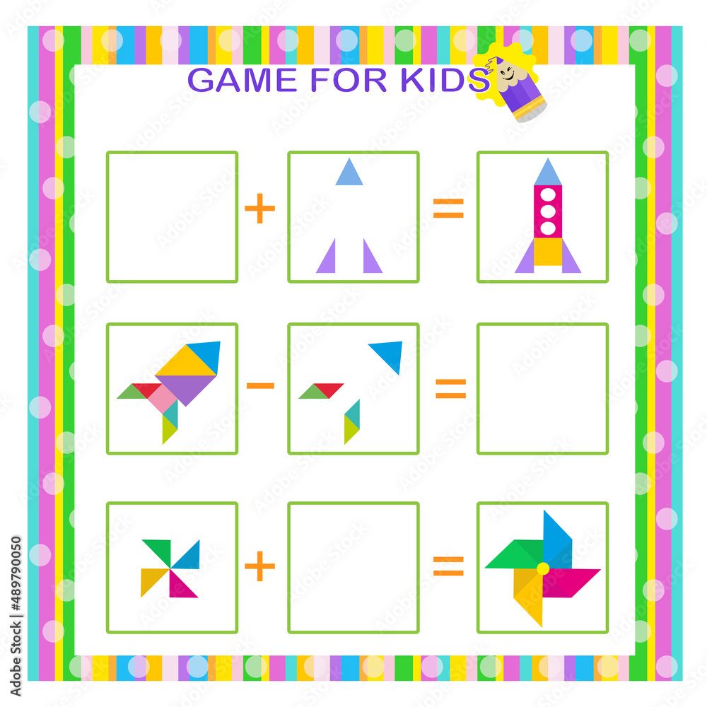 Math game for kids. Addition and subtraction with geometric shapes ...