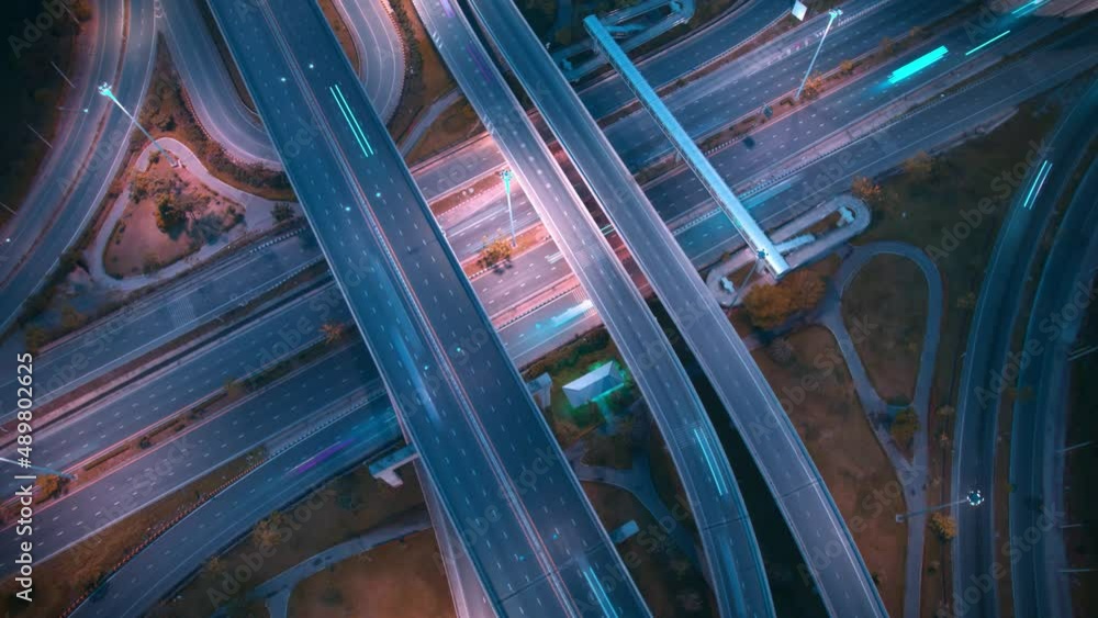 4K : Hyperlapse or Dronelapse Top view of Highway road junctions. The ...