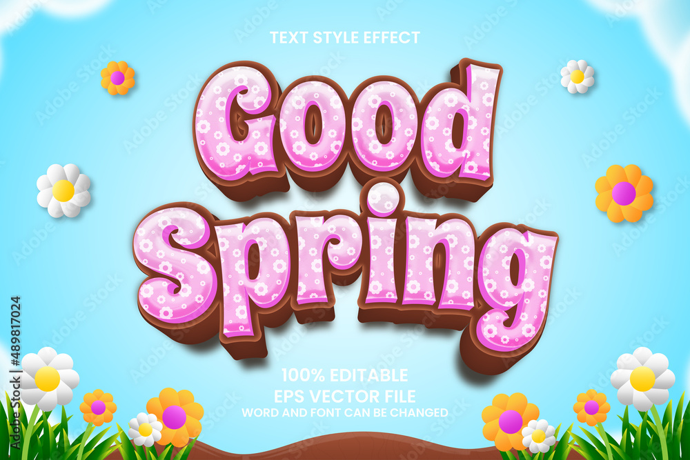 Good Spring Editable Text effect Cartoon Style Stock Vector | Adobe Stock