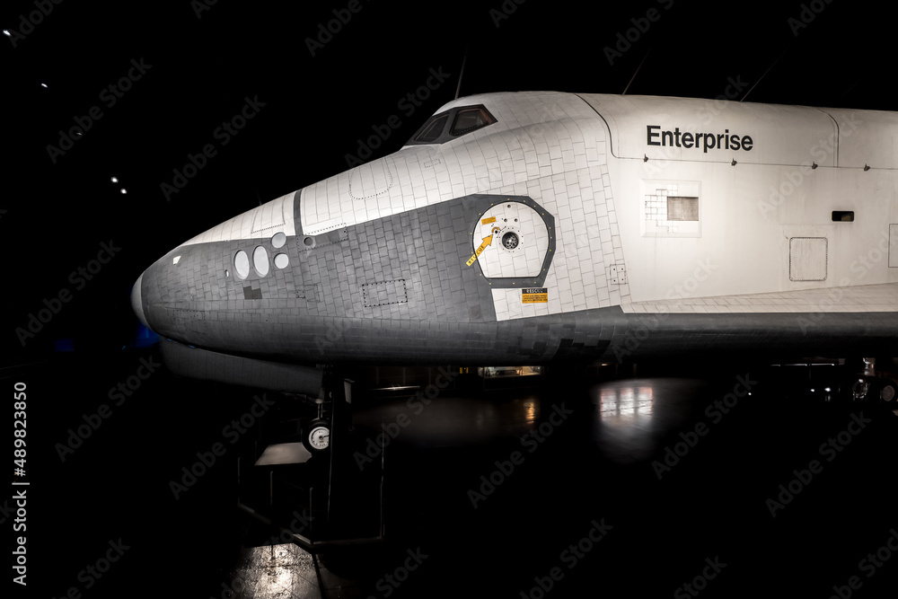 Side view of Space Shuttle Enterprise at the Shuttle Pavilion onboard ...