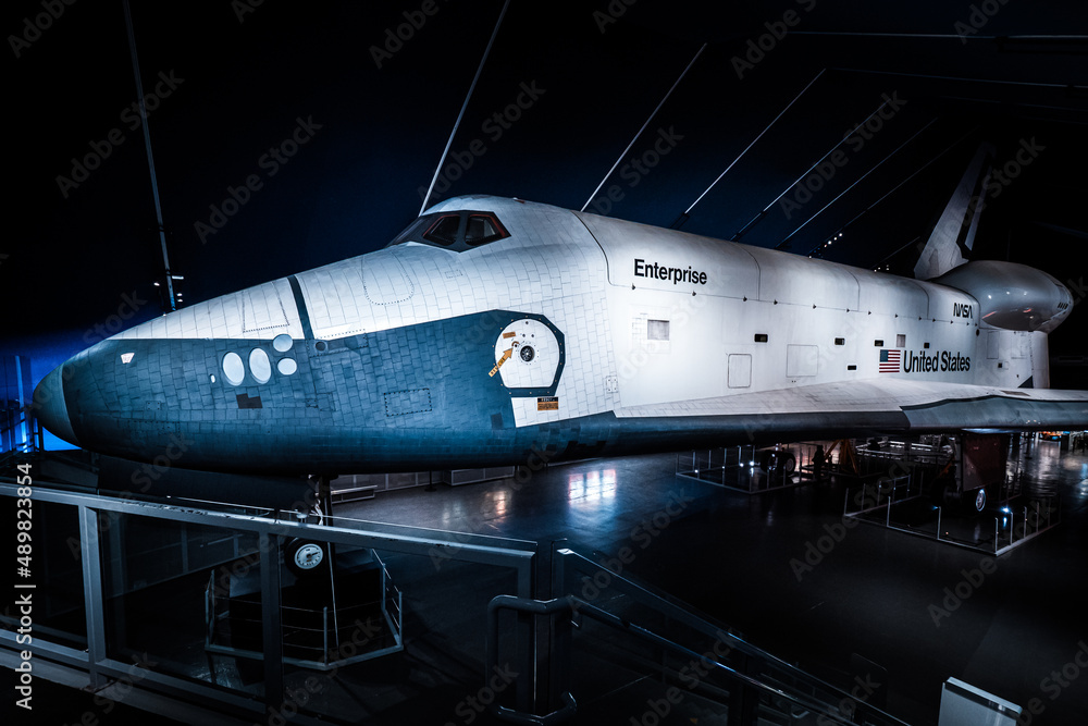 Side view of Space Shuttle Enterprise at the Shuttle Pavilion onboard ...