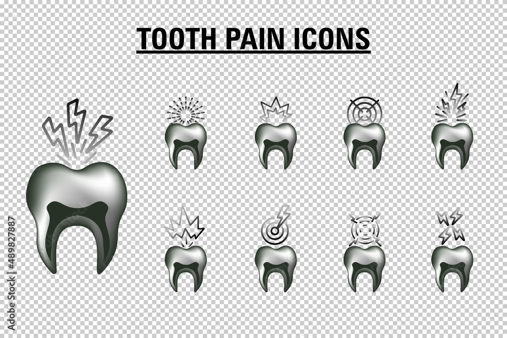 Tooth pain icon set, Vector icon isolated on transparent background ...
