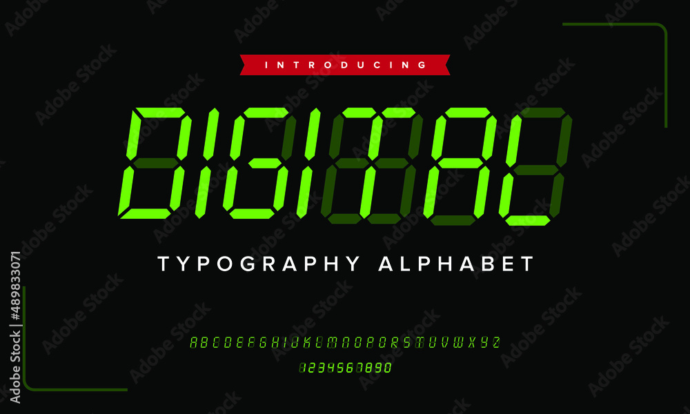 Digital clock number green alphabet. Numeric technology led modern ...