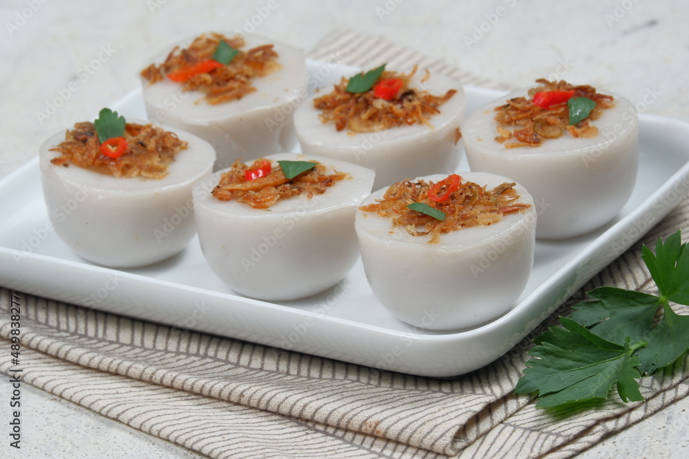 kue talam ebi or Chwee Kuih also known as Water Cakes Stock Photo ...