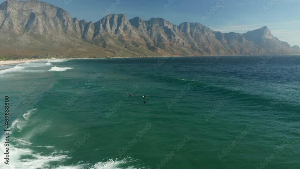 Surfers At Kogel Bay Beach With Panorama Of Kogelberg Mountains In Cape ...