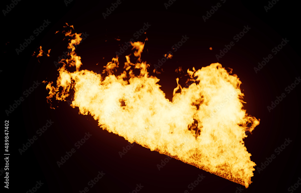 Slanted wild Fire line with a light reddish glow on black Stock ...