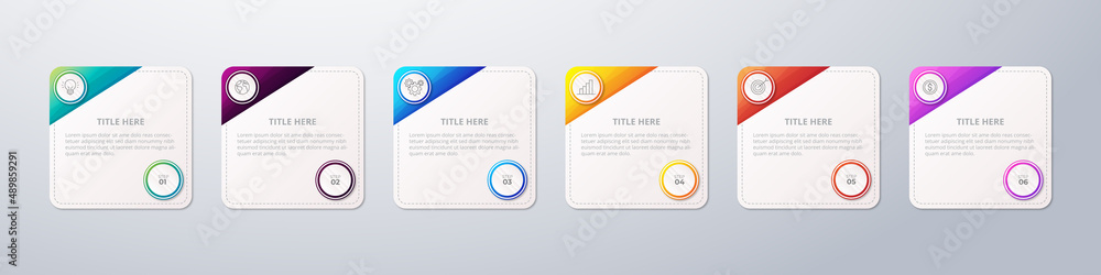 Line step infographic. 6 options workflow diagram, circle timeline number infograph, process ...