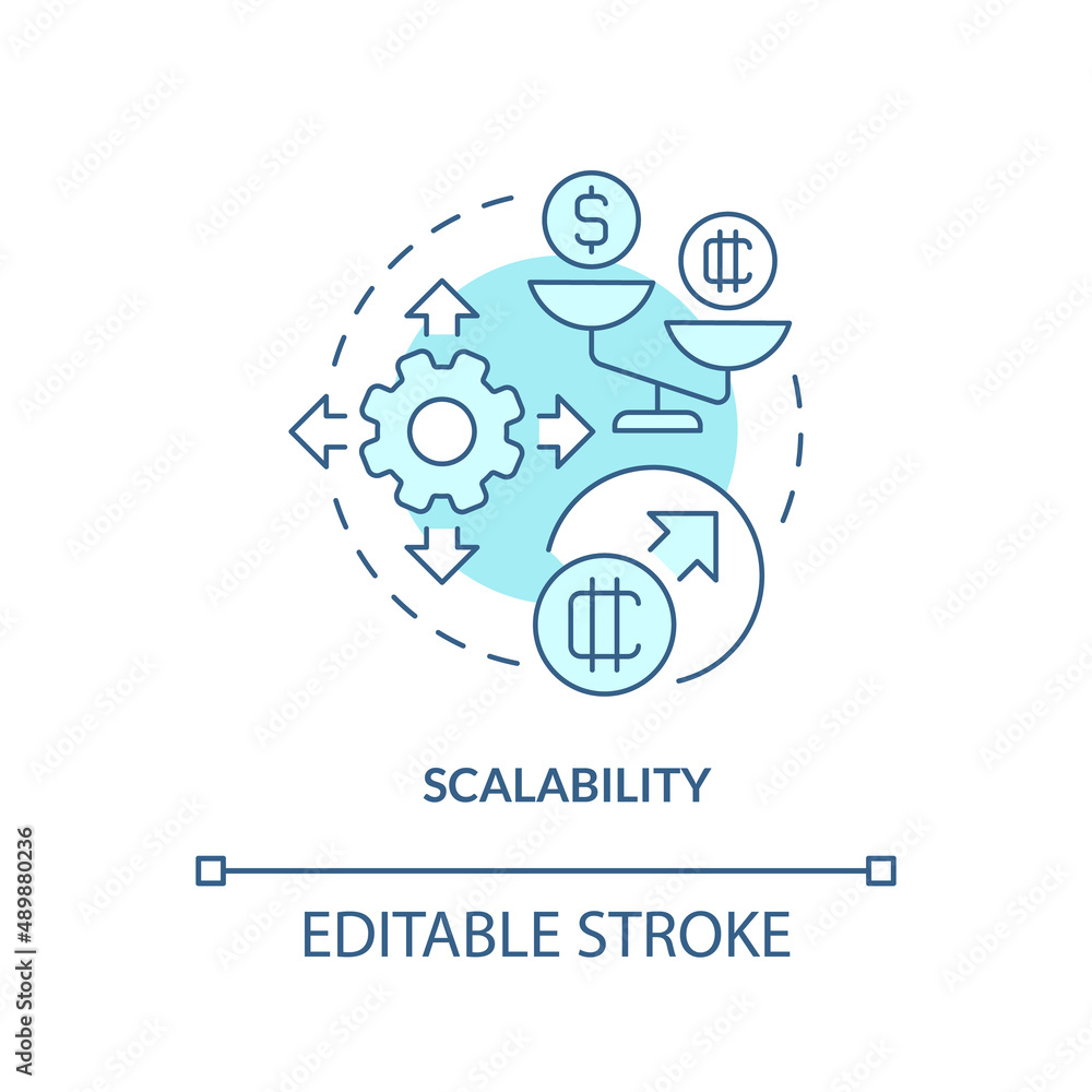 Scalability turquoise concept icon. Cryptocurrency drawback abstract ...