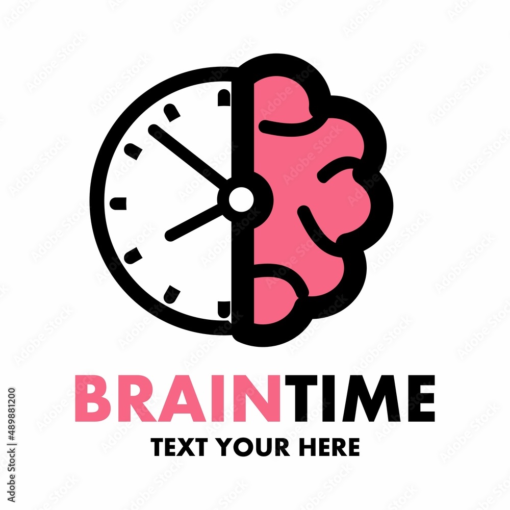 Brain time vector logo template. This design use clock symbol. Suitable ...