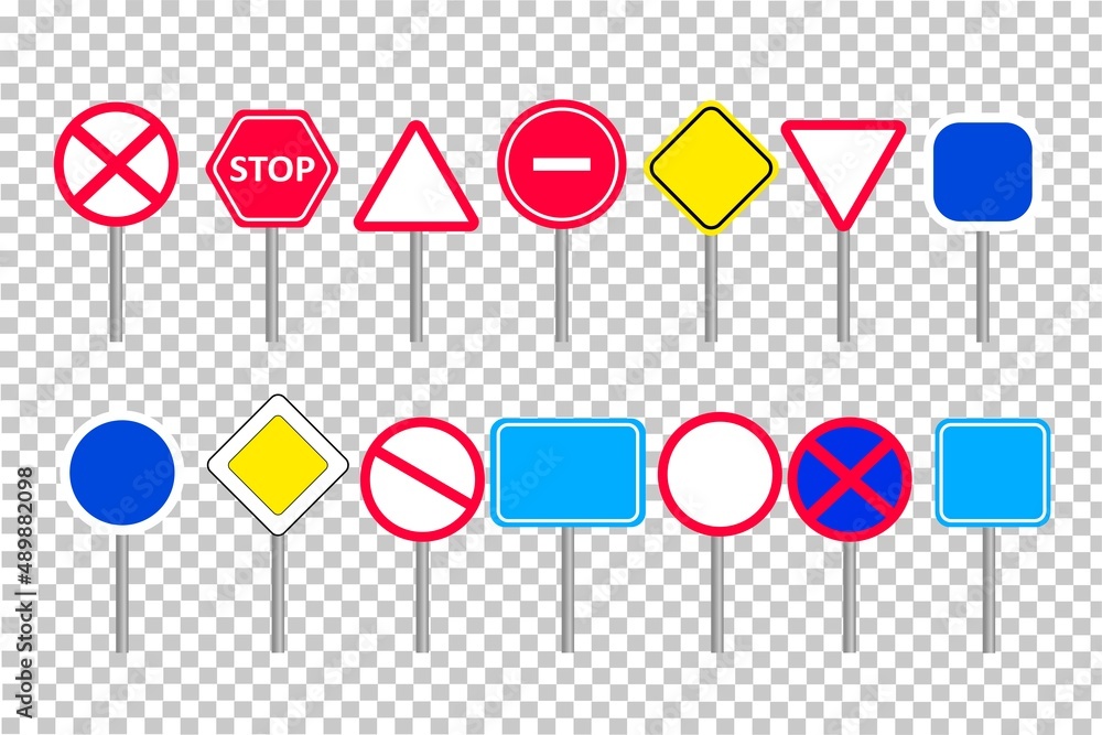 Set of blank road signs. Road warning for driving. regulation road ...