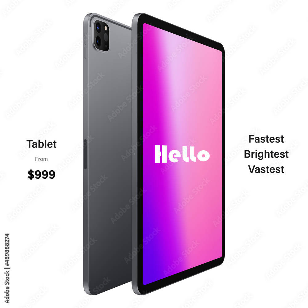 tablet gray color with colored touch screen saver and backside view ...