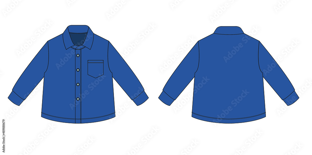 Technical drawing of children's fashion. Boy's shirt with pocket. Front ...