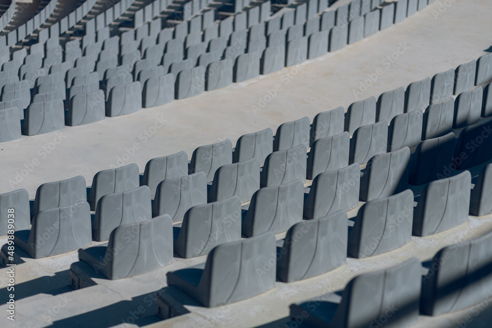 Modern outdoor amphitheater with rows of gray chairs Stock Photo ...