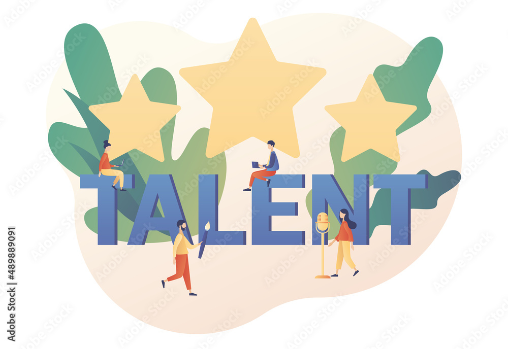 Talented tiny people. Super stars. Talent - big text. Open your ...