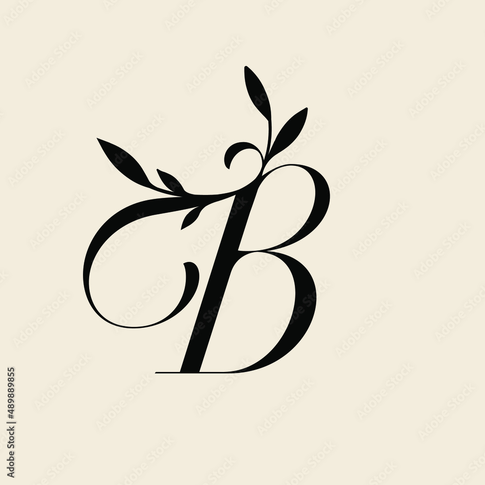 Letter B flower logo.Calligraphic icon.Lettering sign isolated on light ...