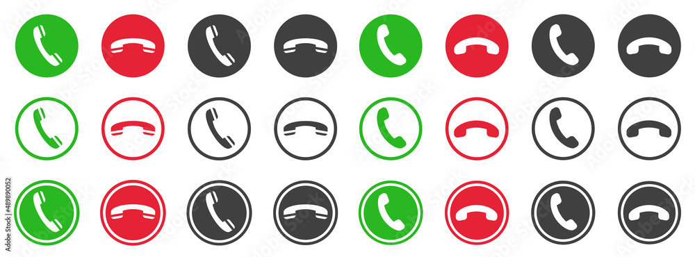 Set of answer and decline phone call buttons, red and green button icon ...