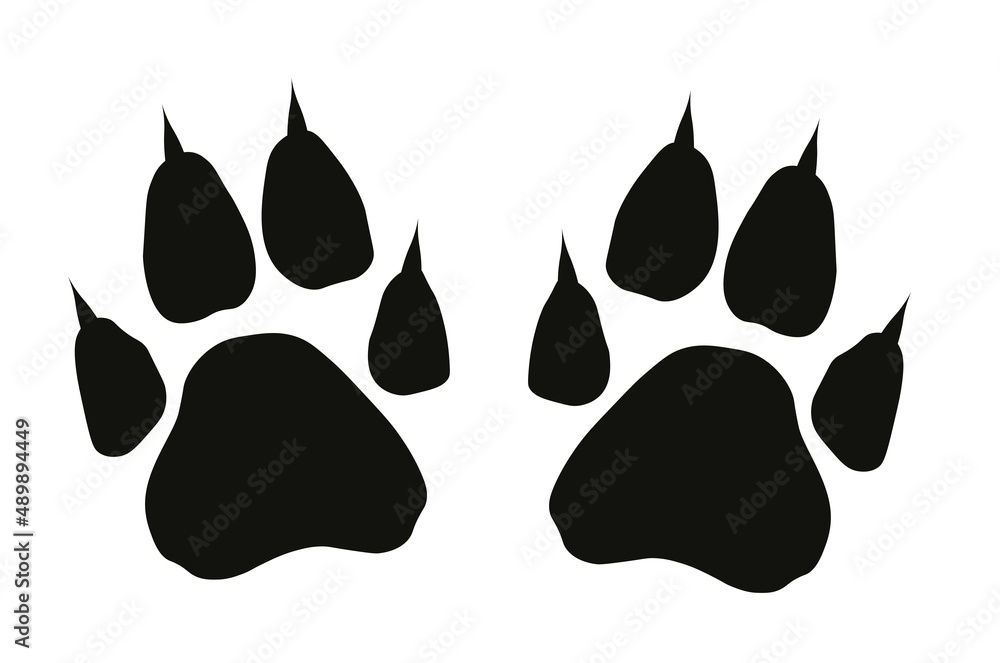 Fox silhouette footprint in black color. Wild animal paw stamp vector ...