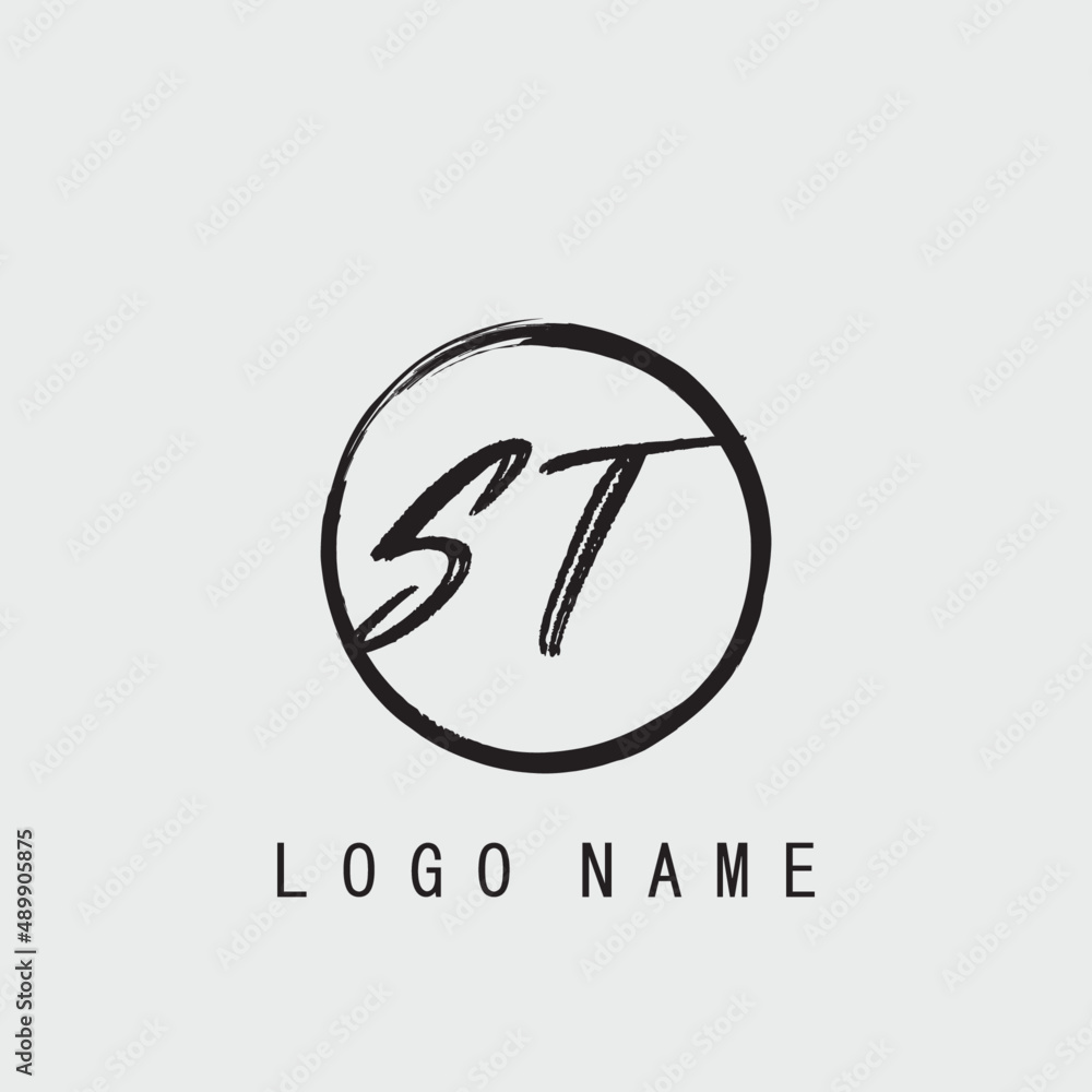 Monogram initial logo design with brush circle template letter ST Stock ...