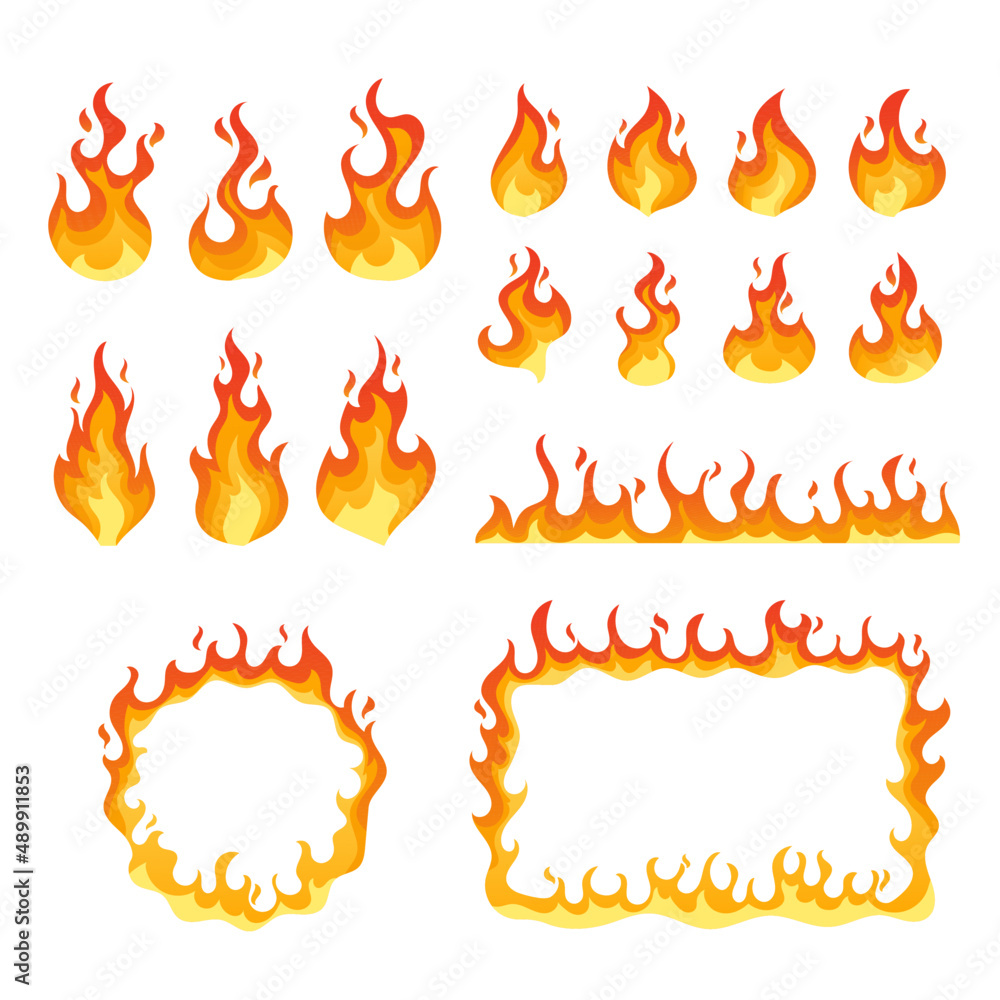 Set of Fire, Campfire, Flame Round and Rectangular Borders. Isolated ...