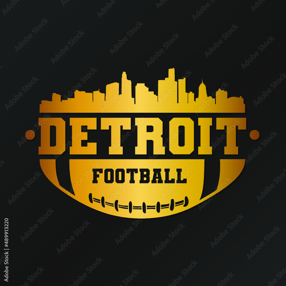 Detroit, MI, USA American Football Gold Skyline City Silhouette Vector ...