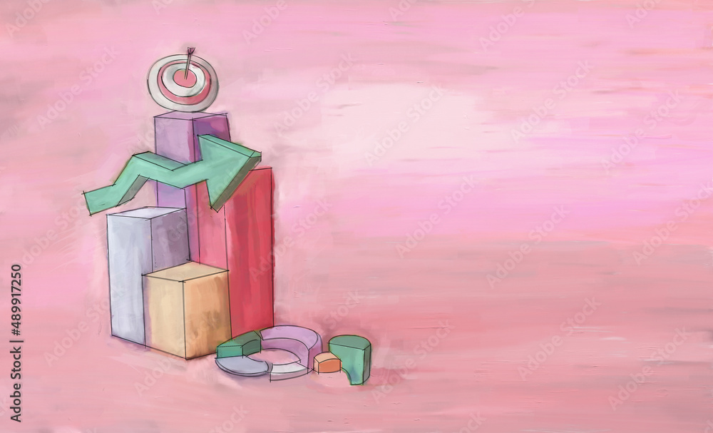 Realistic painting illustration.Minimal data analytics growth ...