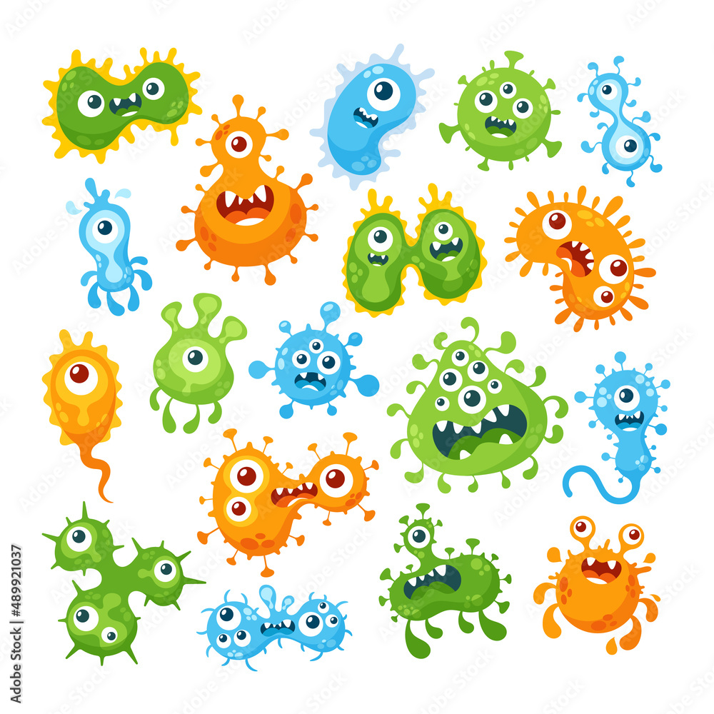 Set of Cartoon Viruses, Bacteria and Germs Characters with Funny Faces ...