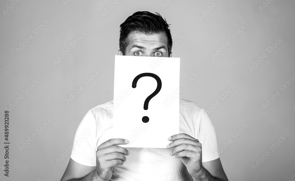 Question mark, symbol. Pensive male. Man a question. Doubtful man ...