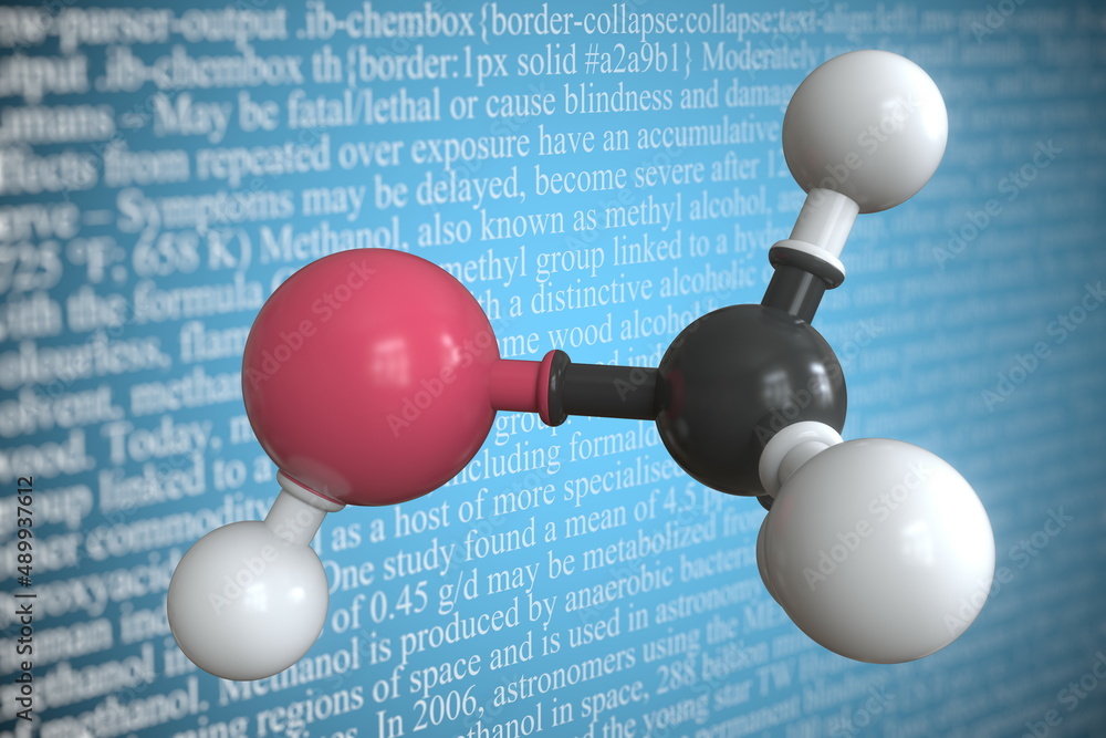 Methanol scientific molecular model, 3D rendering Stock Illustration ...