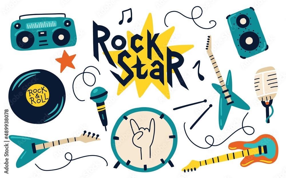 Rock vector collection with illustrations of musical instruments for ...