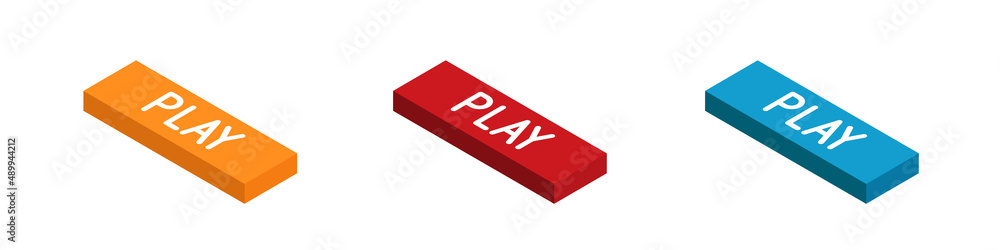 3d Play button. Red, blue and orange buttons Play. Vector clipart ...