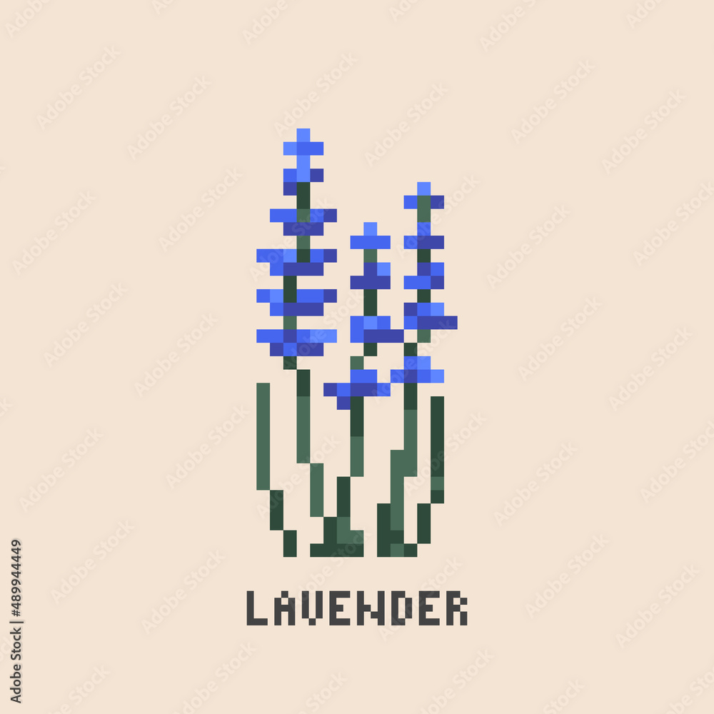 Pixel art lavender flower. Vintage 90s gaming 8 bit icon of lavender ...