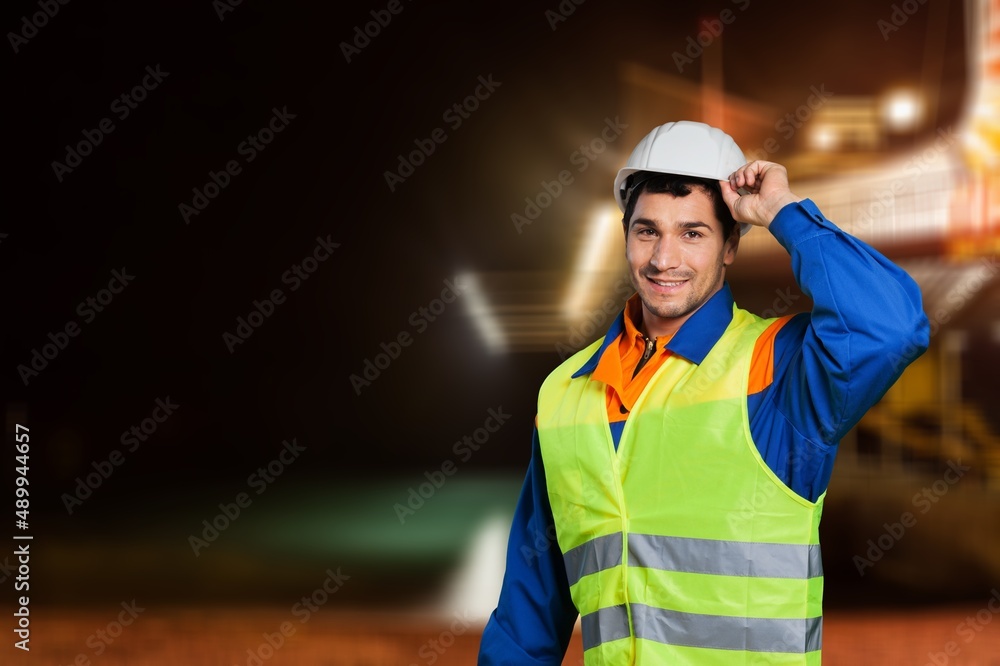 Engineer wearing safety uniform and helmet looking checking and ...