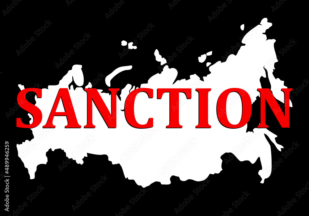 Sanctions against Russia. Silhouette of map of Russian federation with ...