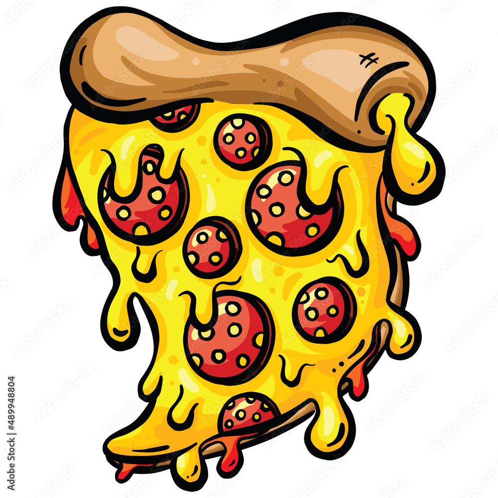 Cartoon Pepperoni Pizza Slice Illustration Stock Vector | Adobe Stock