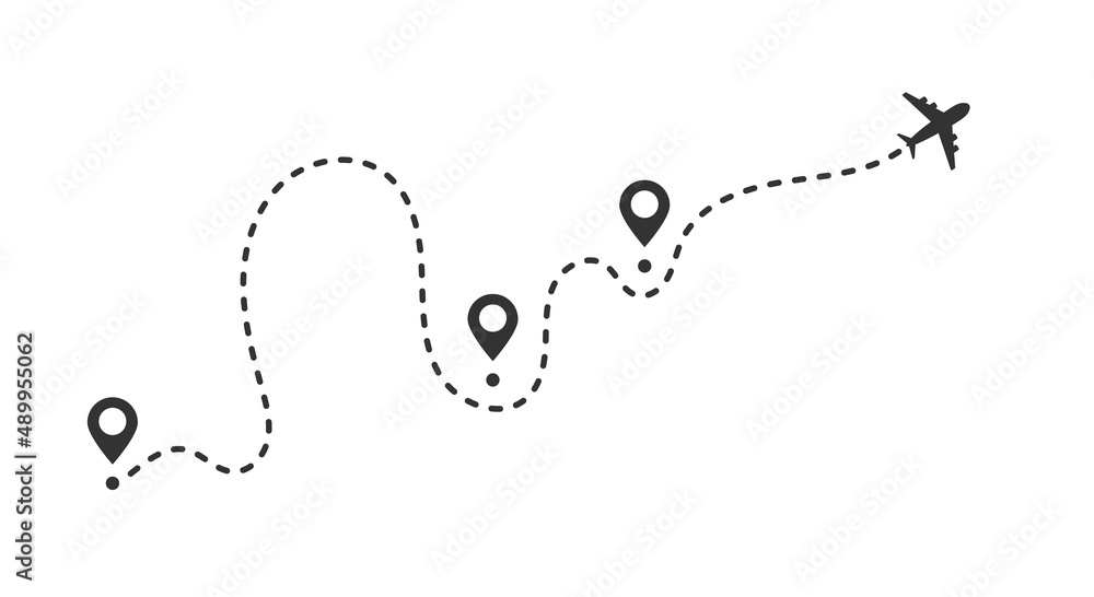 Plane routes flight air dotted line drawing vector isolated ...