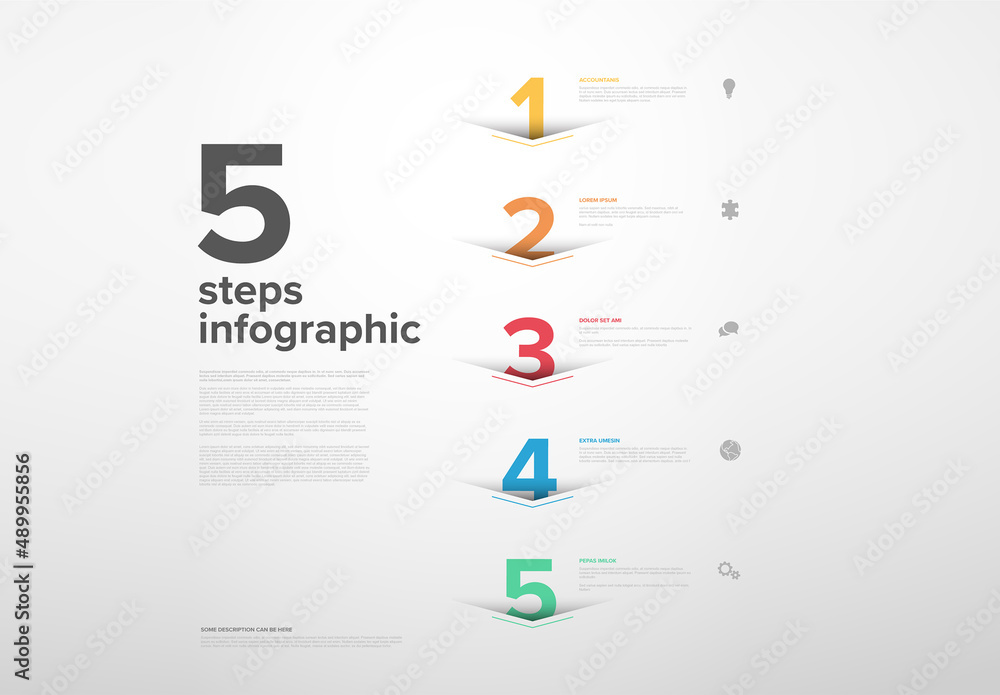 Five Color Vertical Steps Progress Page Layout Stock Template | Adobe Stock