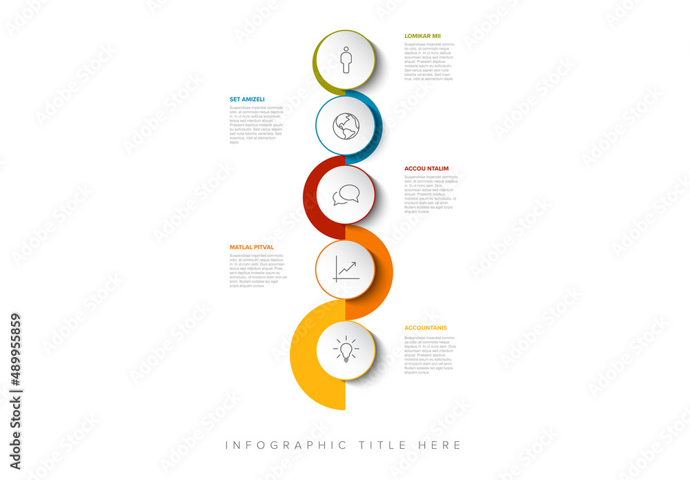 Five Vertical Steps Infographic Layout with Color Borders Stock ...
