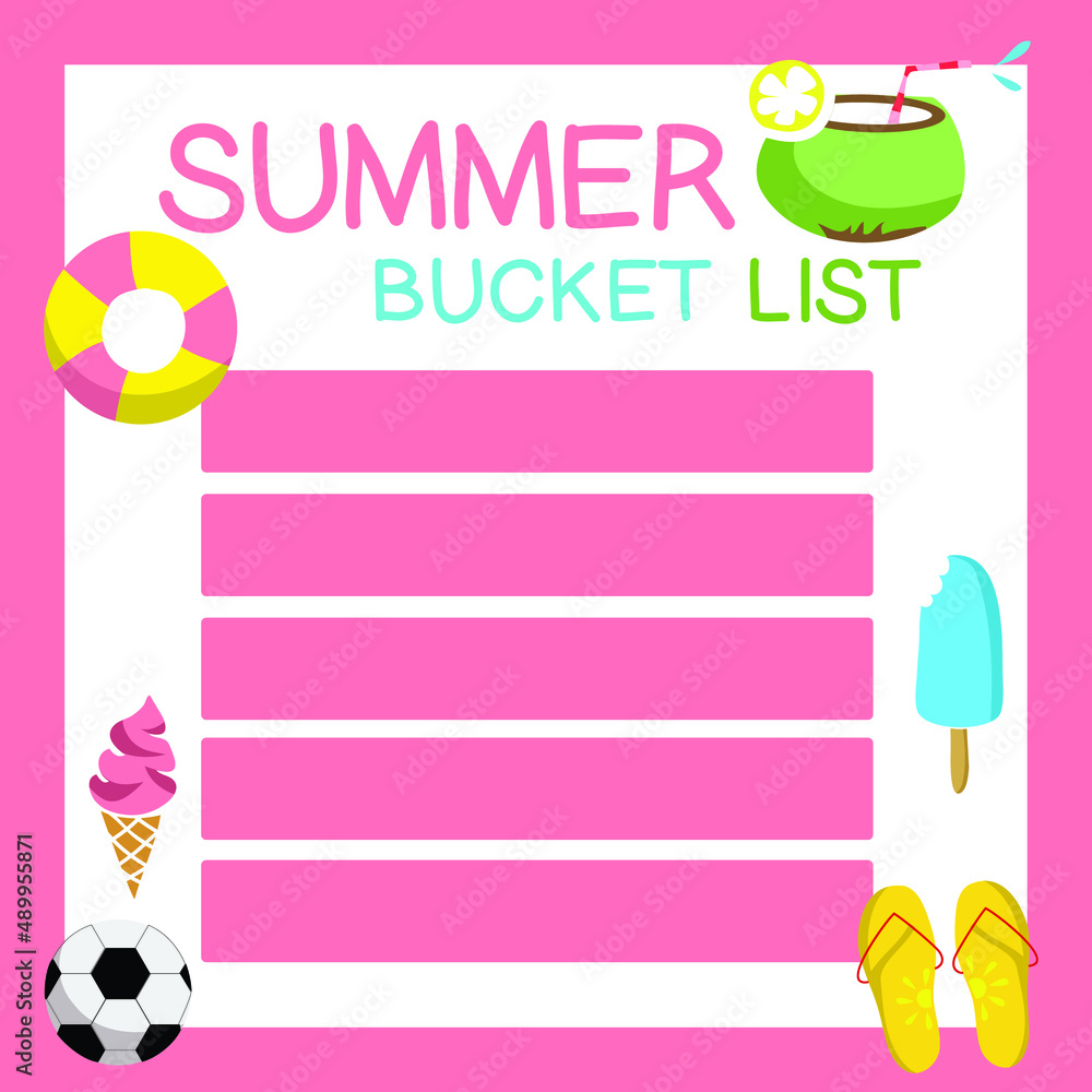 Summer bucket list with hand-drawn illustration of summer elements ...