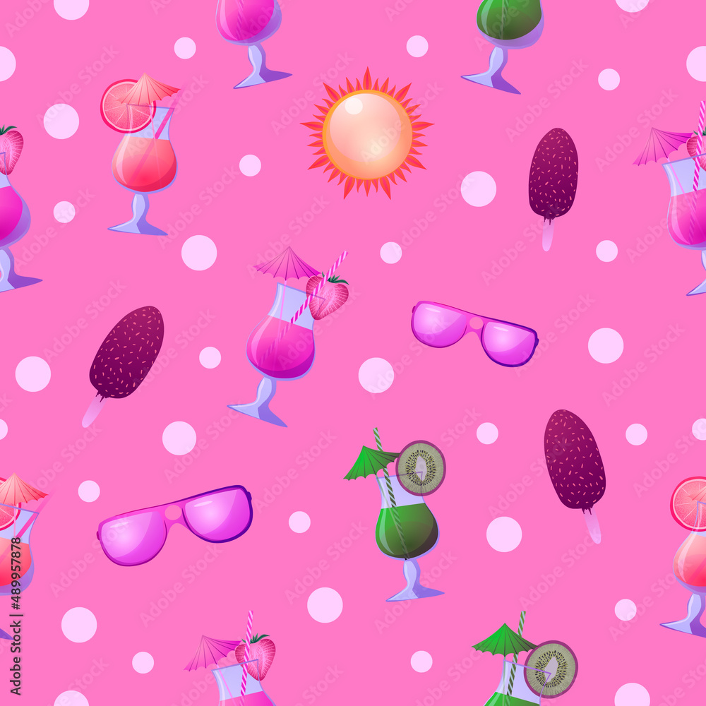 vector summer seamless pink background with objects Stock Vector ...