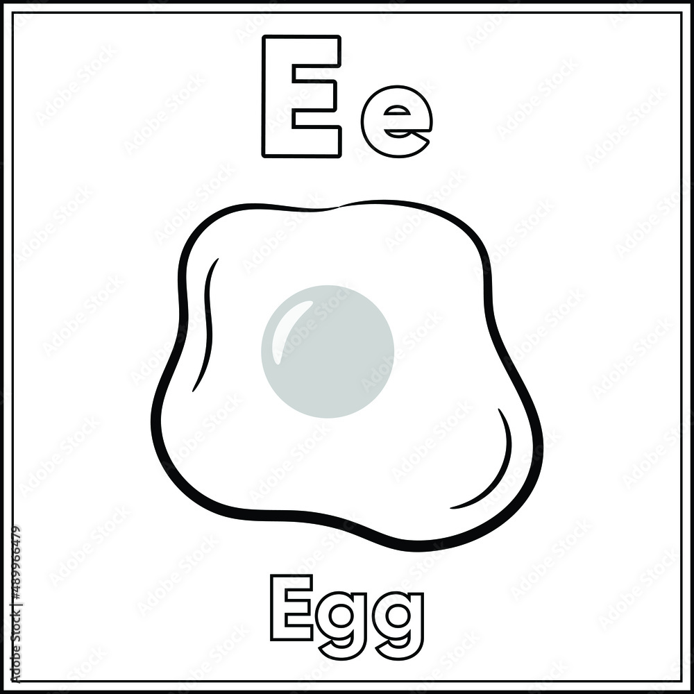 Alphabet flashcard letter E learning with cute egg drawing sketch for ...