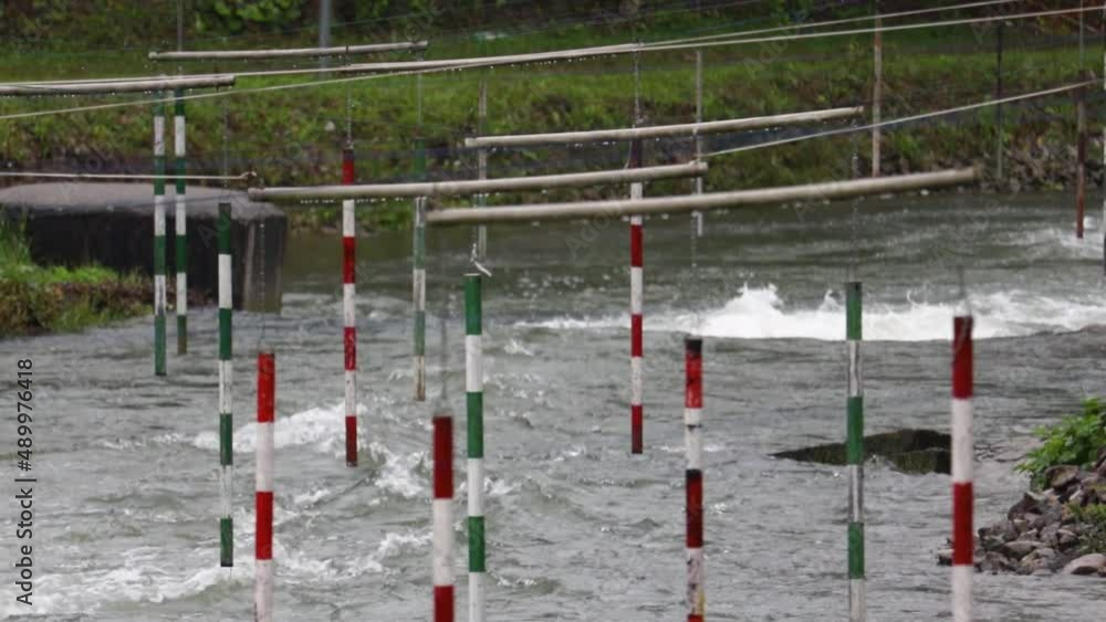 Hanging green downstream gates and red upstream gates on river for ...