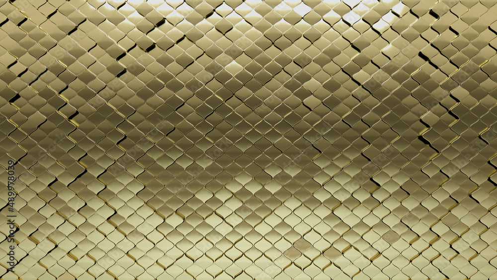 Glossy Tiles arranged to create a 3D wall. Gold, Luxurious Background ...