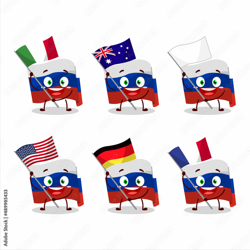 Russia flag cartoon character bring the flags of various countries ...