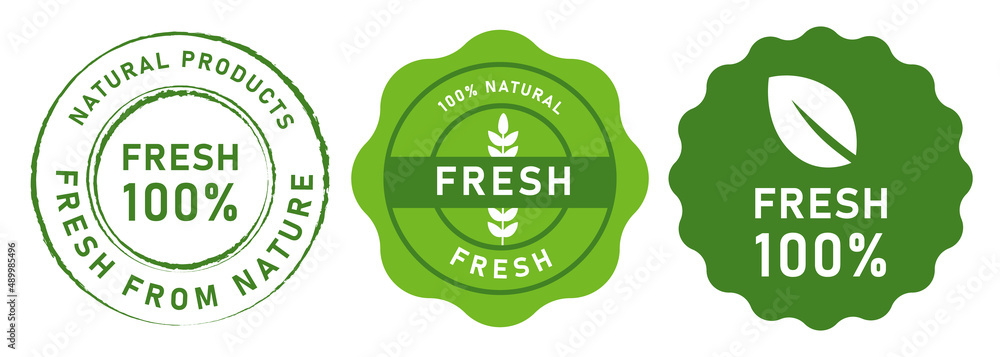 100 percent fresh label stamp greenround seal set Stock Vector | Adobe ...