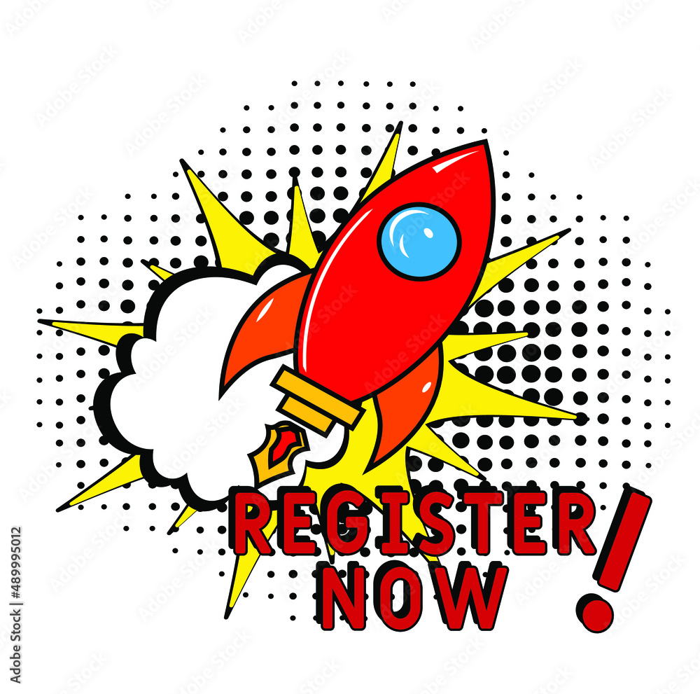 explosion with text Register now vector banner. Free registration ...