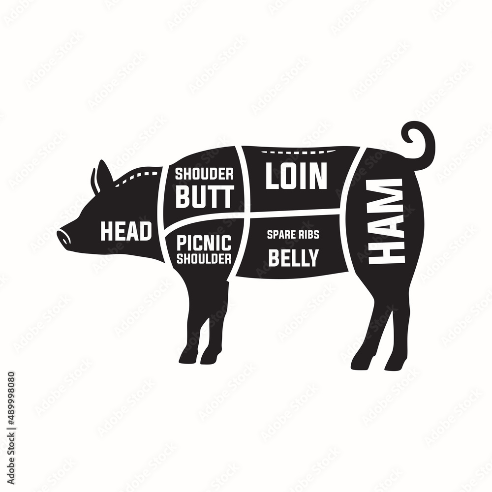 pig carcass and it name lgo, silhouette of healthy pig standing vector ...