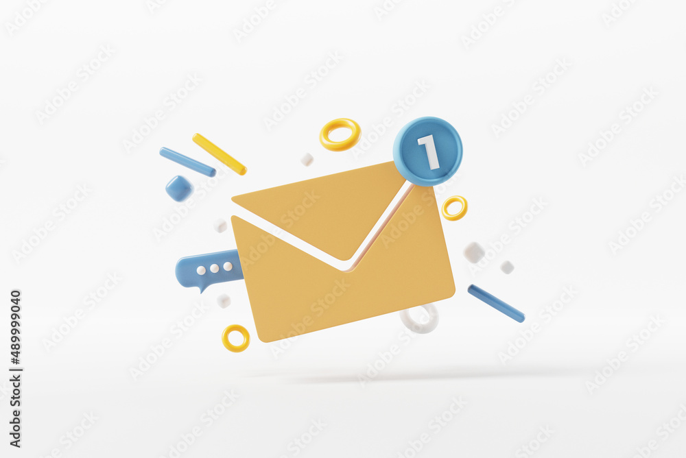 New email notification icon with one e-mail message. 3d rendering Stock ...