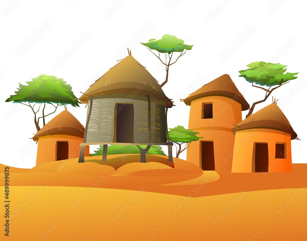 House wicker from branches. Africa village. Rural houses made of clay ...