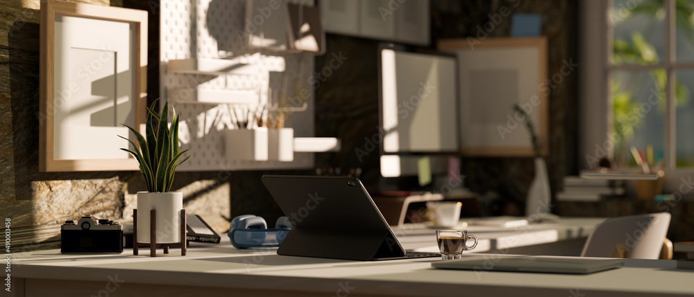 Stylish modern contemporary home office room background Stock Photo ...